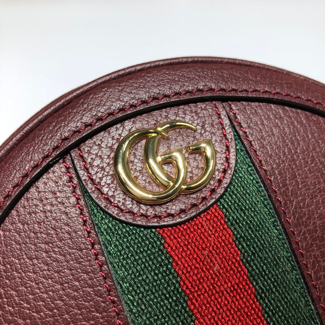 GUCCI古驰红绿条纹皮革圆饼包574841 名媛网